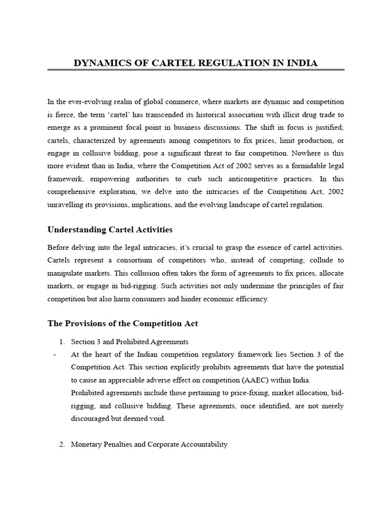 Cartel Regulation in India: Key Insights | PDF | Cartel | Price Fixing