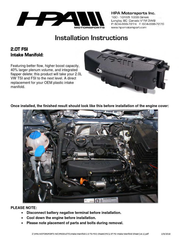 2.0T FSI Intake Manifold Installation Guide | PDF | Throttle ...