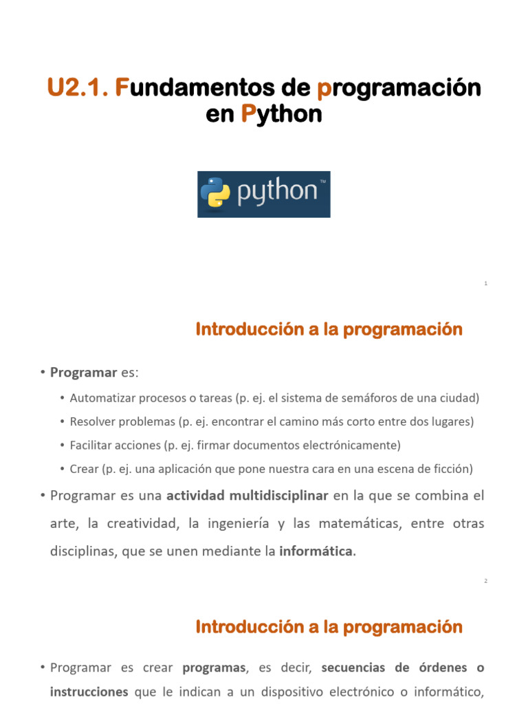 Diapositivas U2.1. Fundamentos de Programación en Python | PDF | Programación de computadoras ...