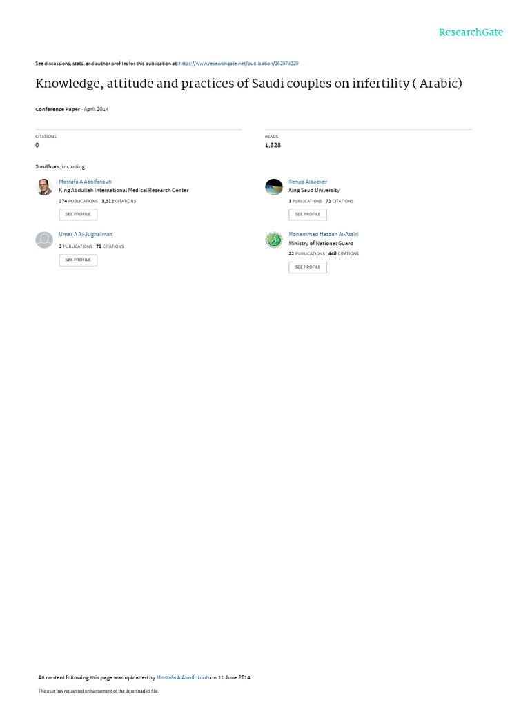 Knowledge, Attitude and Practices of Saudi Couples On Infertility (Arabic) | PDF