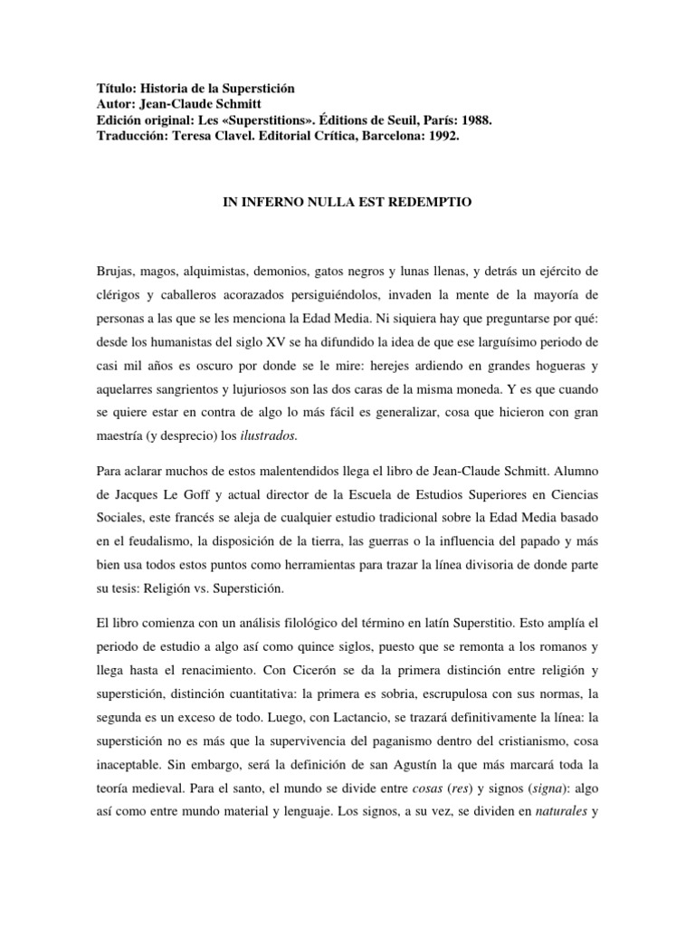 Historia de La Superstición - Reseña | PDF | Supersticiones | Baja Edad ...
