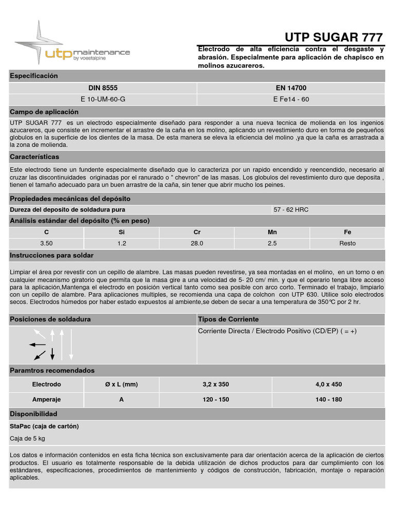 Electrodo UTP Sugar 777 para Molinos | PDF | Soldadura | Construcción