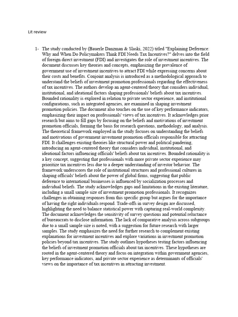 Lit Reviews | PDF | Foreign Direct Investment | Taxes