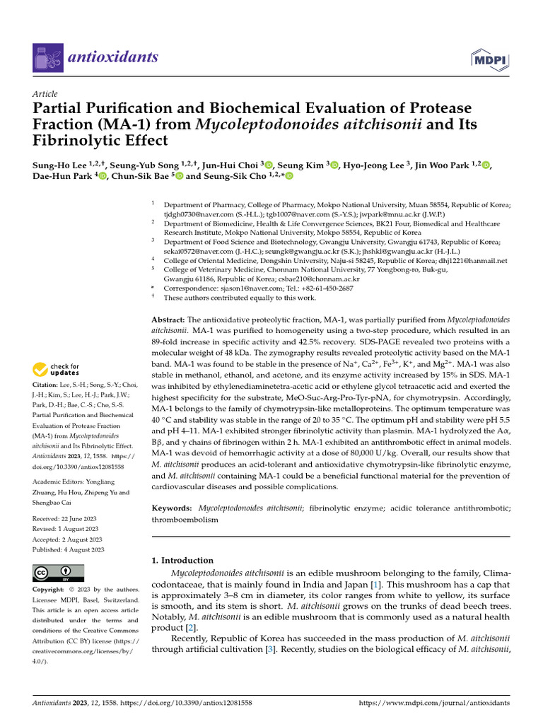 Antioxidants 12 01558 | PDF | Protein Purification | Enzyme Inhibitor