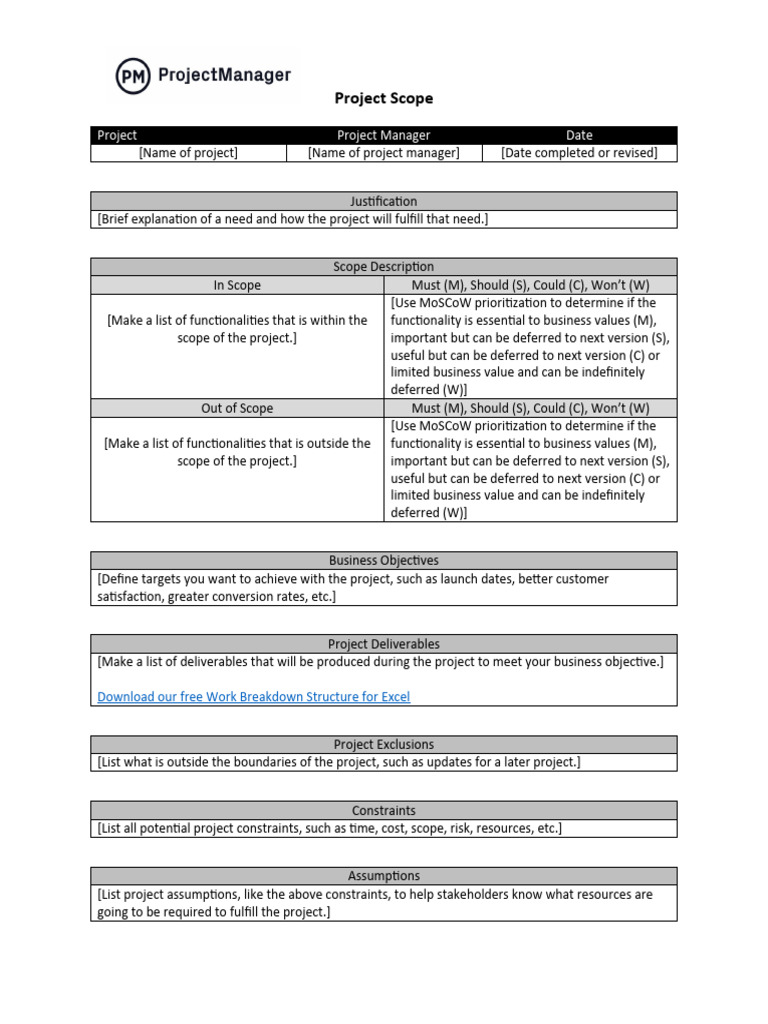 Project Scope Template ProjectManager WLNK | PDF | Business