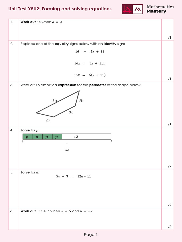 Y8 U2 - End of Unit Test | PDF | Area | Mathematics
