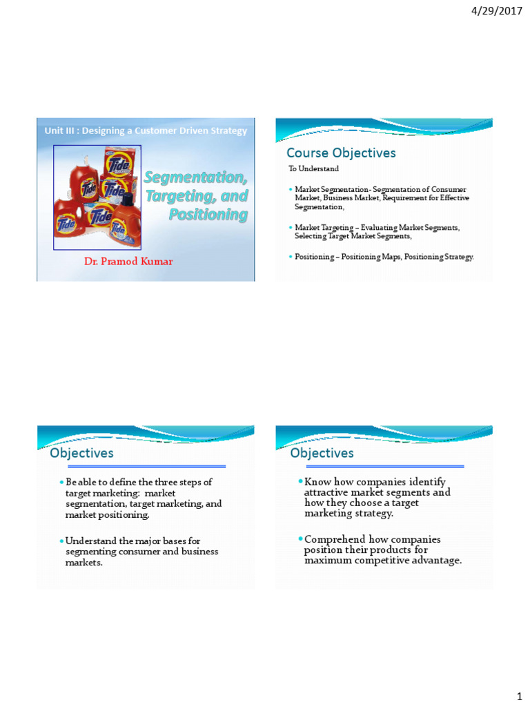 Segmentation Targeting and Posining - MM Unti III - Desiging A Customer Driven Strategy | PDF ...