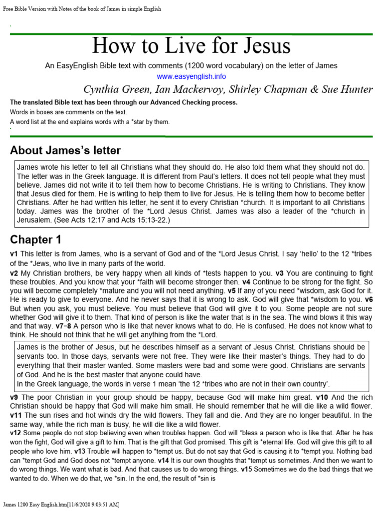 Easy English Commentary on James | PDF | Satan | Jesus