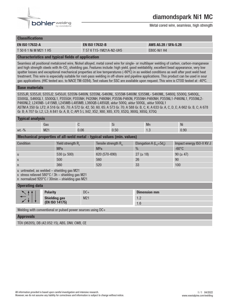 L1 8515 en Diamondspark Ni1 MC CU05120F 3241743 EN | PDF | Welding | Construction