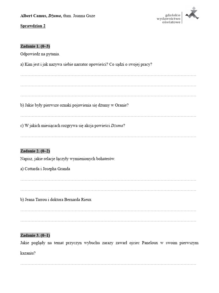 Dzuma Sprawdzian 2 Odt 2 | PDF