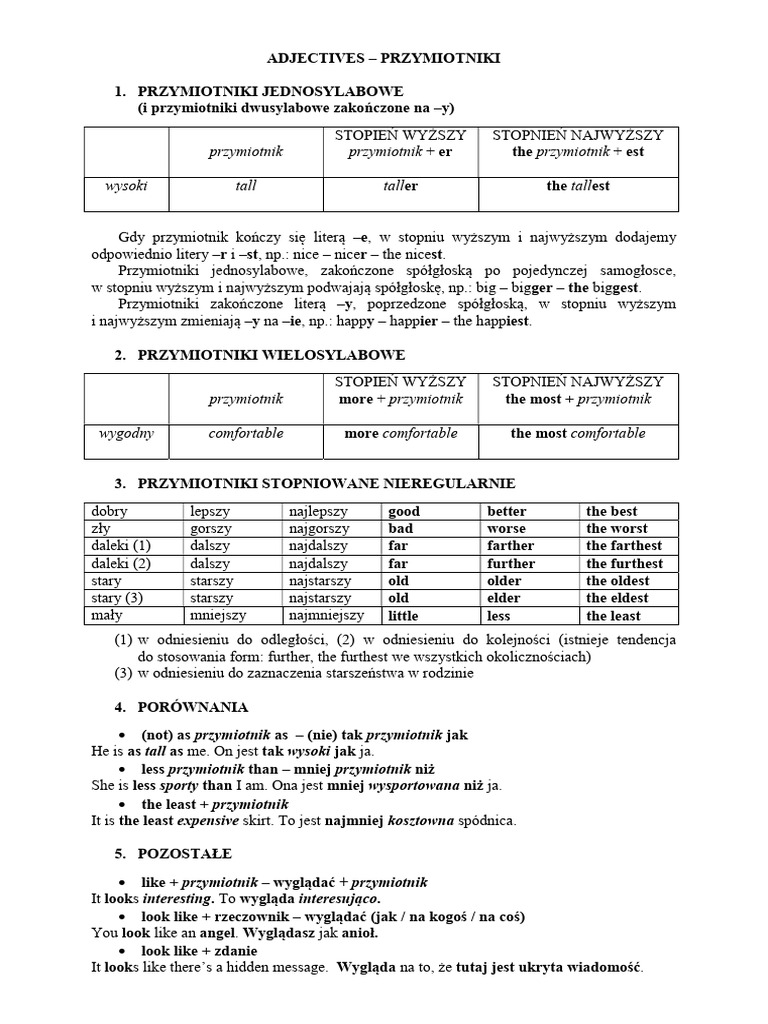 Adjectives - przymiotniki | PDF