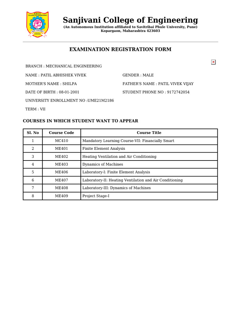 Exam Registration Form | PDF