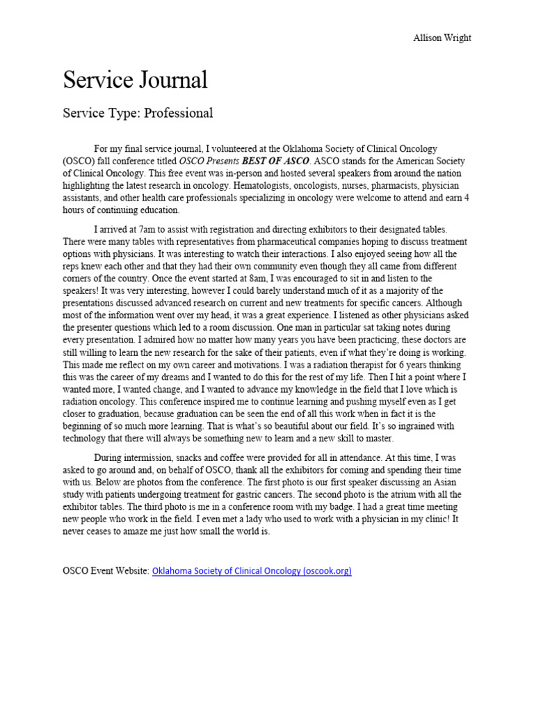 Service Journal 3 | PDF | Oncology | Therapy