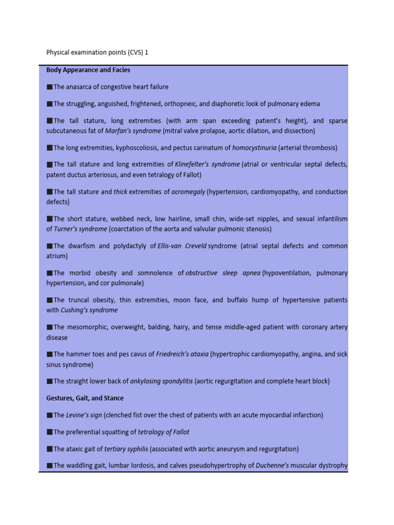 1 Physical Examination Points | PDF | Congenital Heart Defect | Heart
