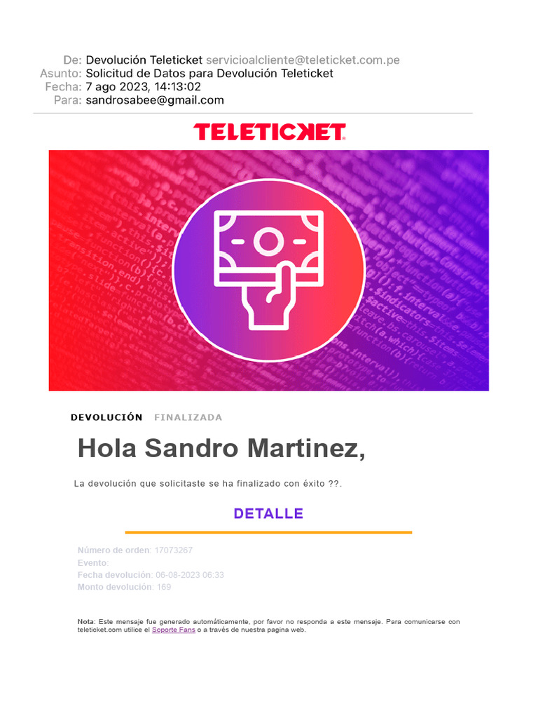 Solicitud de Datos para Devolución Teleticket | PDF