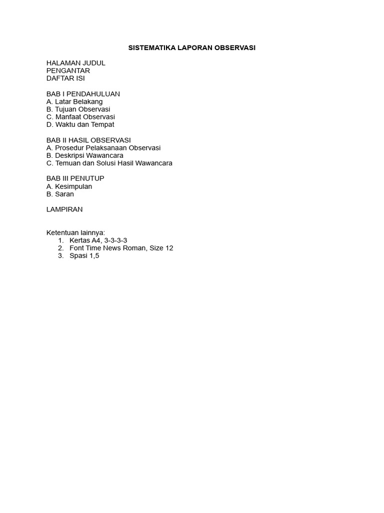 SISTEMATIKA LAPORAN OBSERVASI | PDF