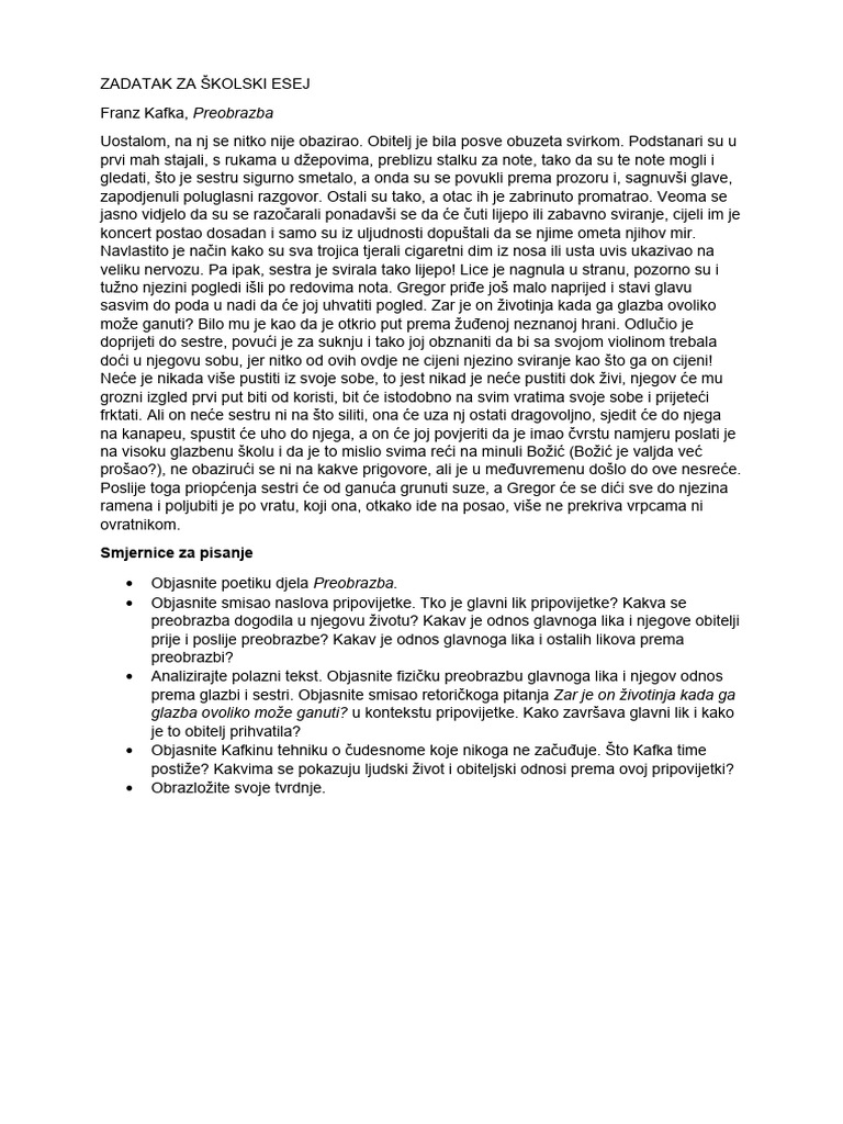 Kafka Preobrazba Esej | PDF