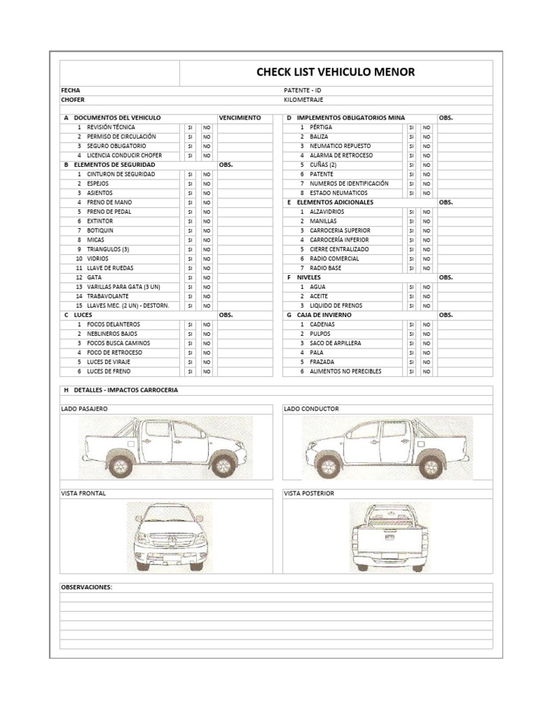 Check List Camionetas | PDF | Vehículos terrestres | Vehículos de ruedas