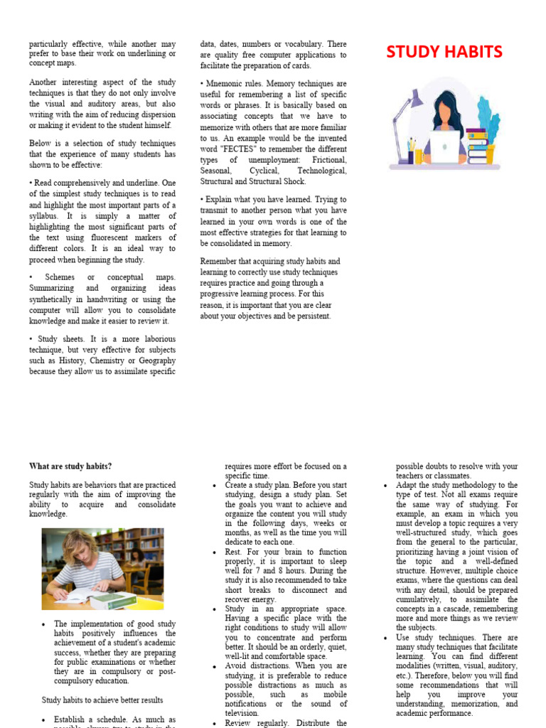 Triptico Habitos de Estudio | PDF | Learning | Cognition