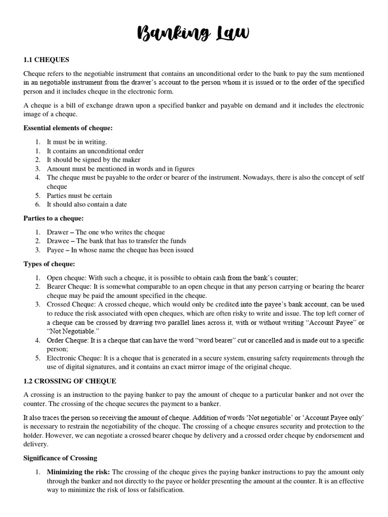 Banking Law 2 | PDF | Cheque | Negotiable Instrument