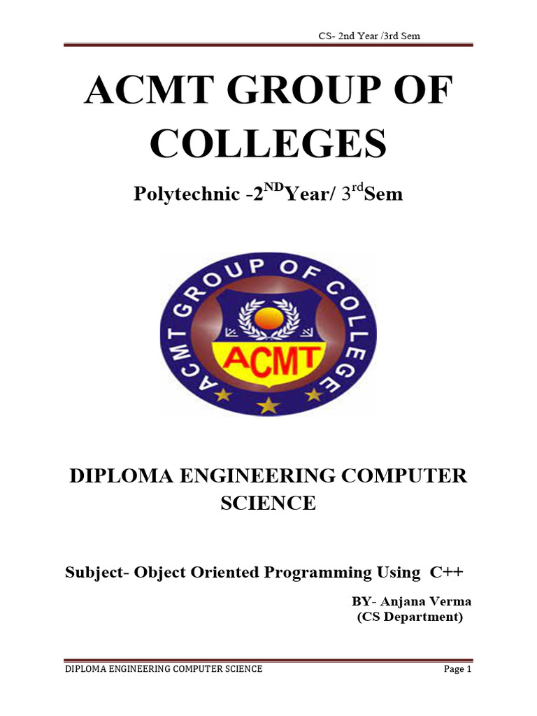 Object Oriented Programming Using C++ Notes | PDF | Object Oriented ... Object Oriented Programming Using C++ Notes | PDF | Object Oriented ...