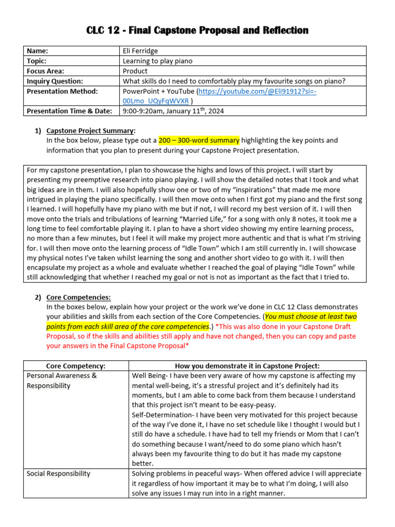 Final Capstone Proposal and Reflection Eli F | PDF | Piano | Thought