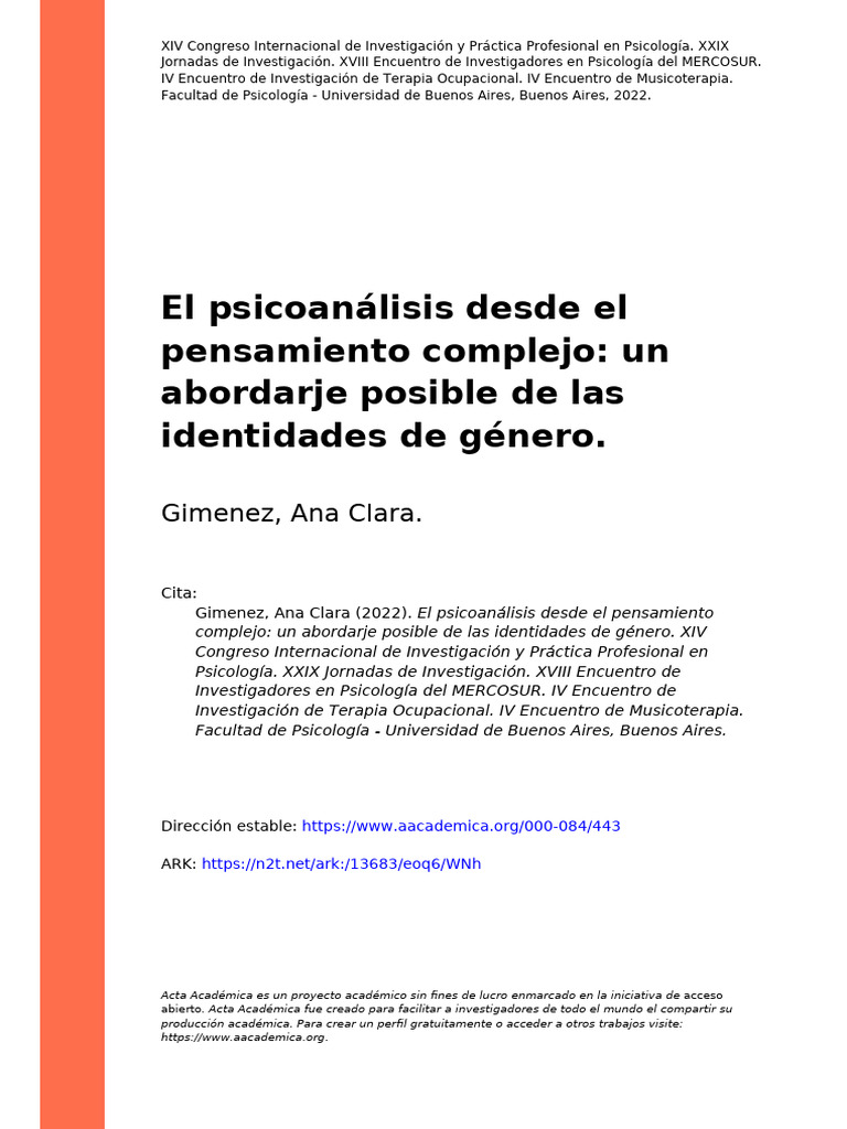 Gimenez, Ana Clara (2022) - El Psicoanálisis Desde El Pensamiento ...