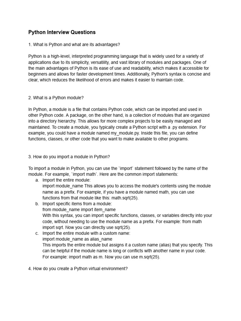 Interview Qna Python Pdf Control Flow Class Computer Programming