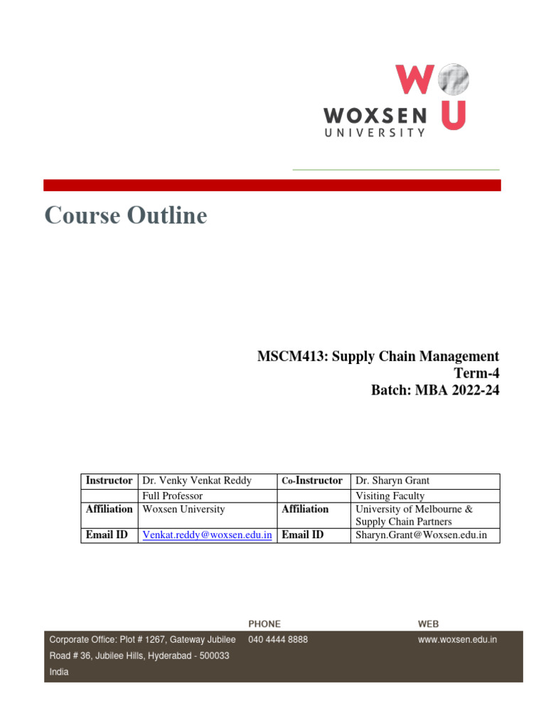 1 MBA-SCM Course Outline | PDF | Supply Chain | Supply Chain Management