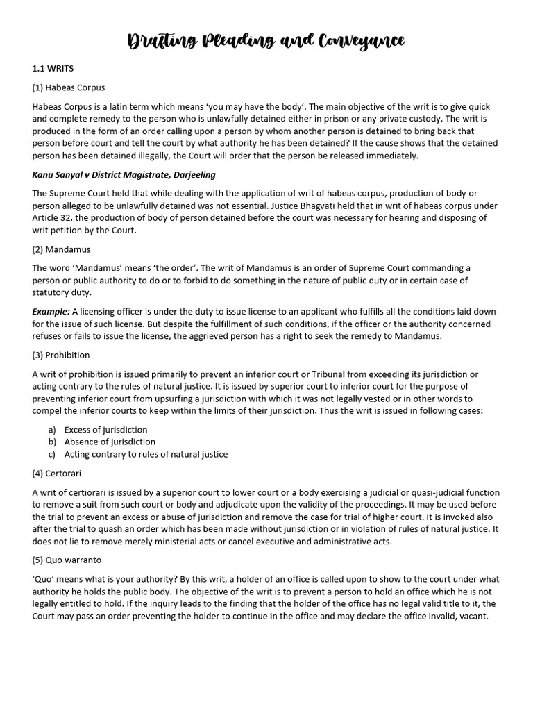Drafting Pleading and Conveyance | Download Free PDF | Affidavit | Writ Drafting Pleading and Conveyance | Download Free PDF | Affidavit | Writ