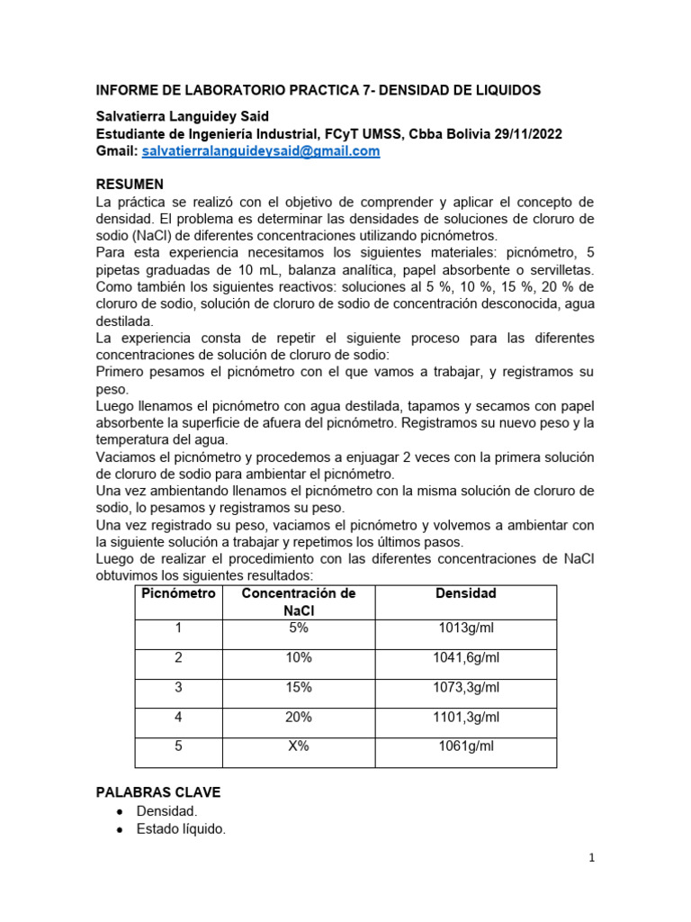Informe de Laboratorio Practica 7 | PDF | Importar | Densidad