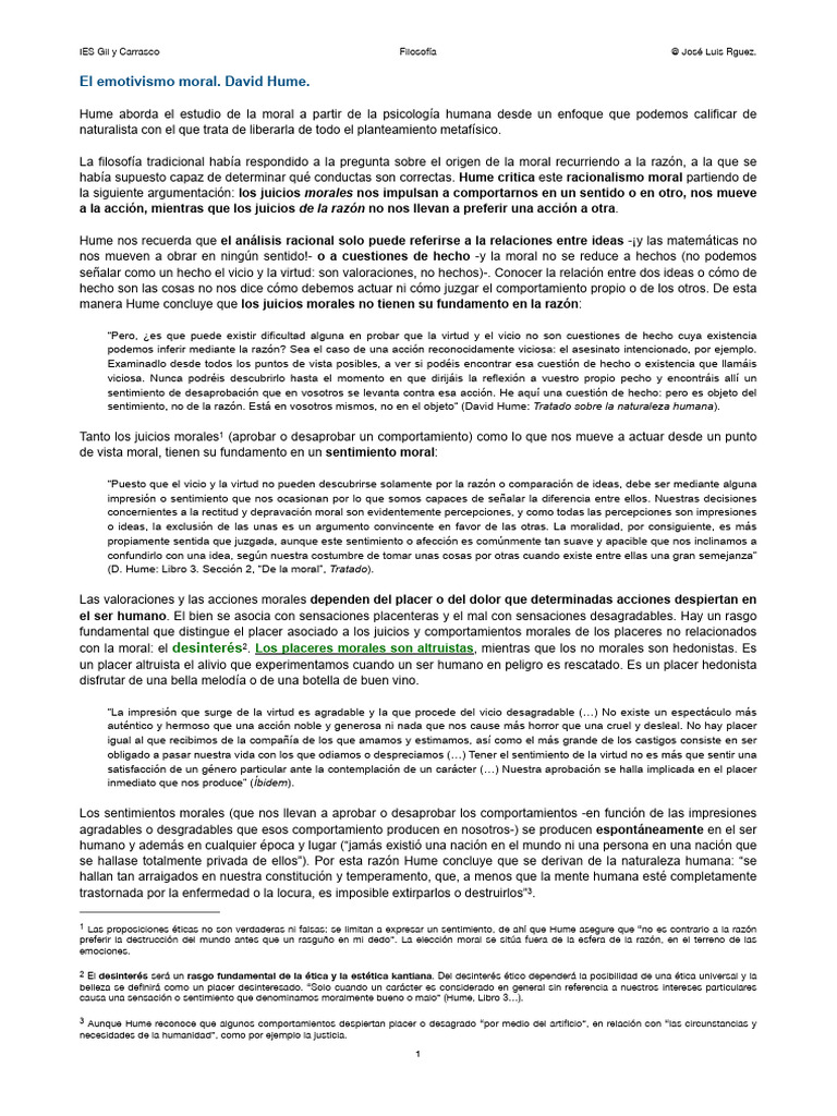 Emotivismo moral según David Hume | PDF | David Hume | Placer