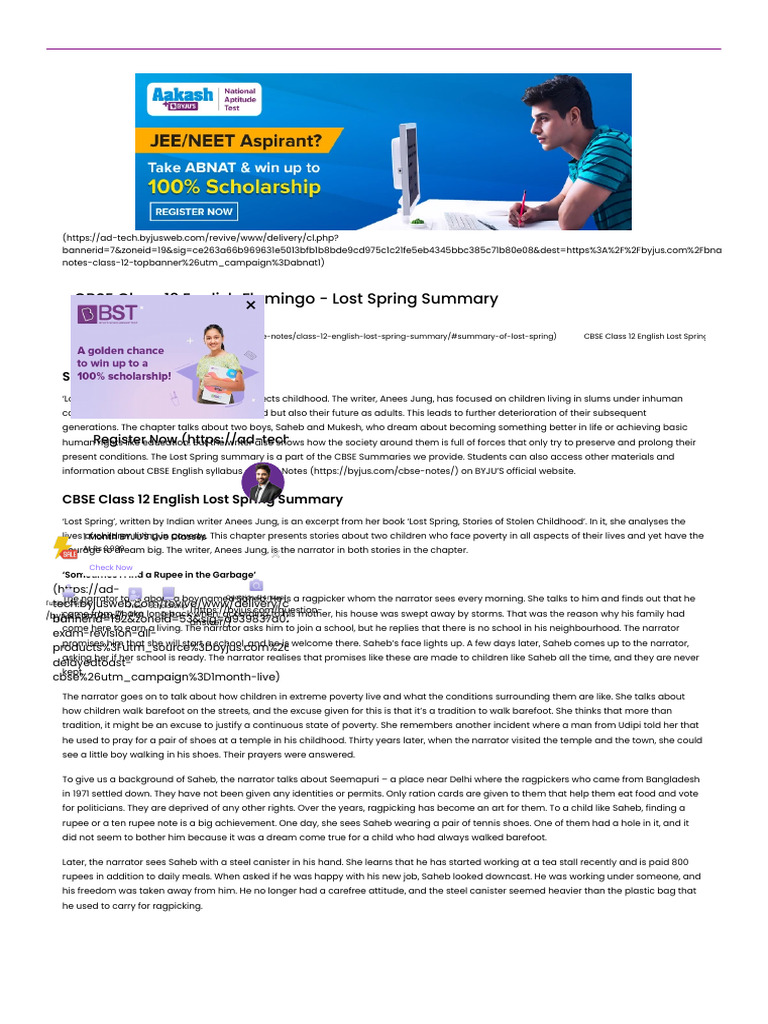 Lost Spring Summary - CBSE Class 12 English Flamingo | PDF | Poverty ...