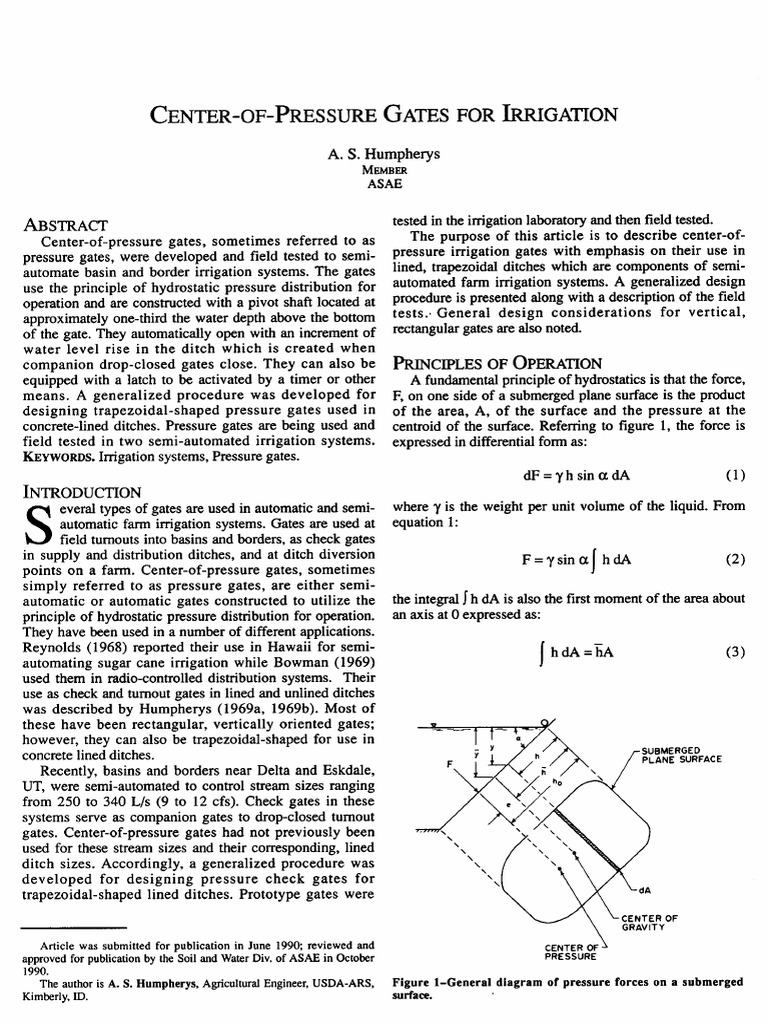 Center-Of-Pressure Gates For Irrigation | PDF | Pressure | Force