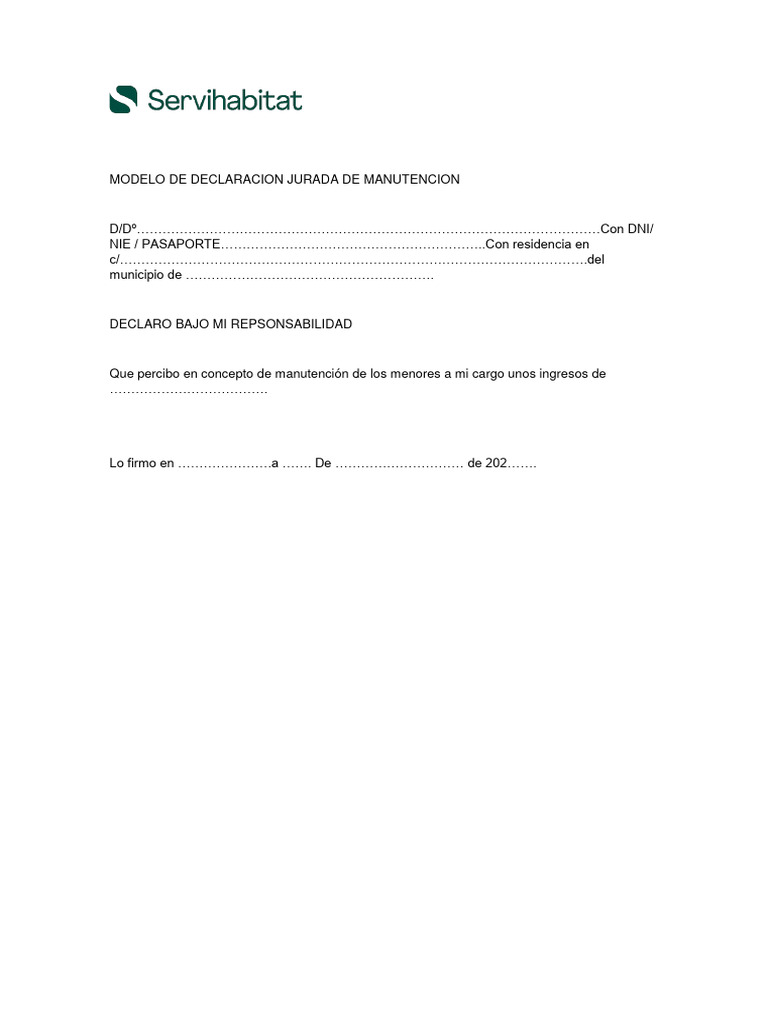 Modelo de Declaracion Jurada de Manutencion | PDF