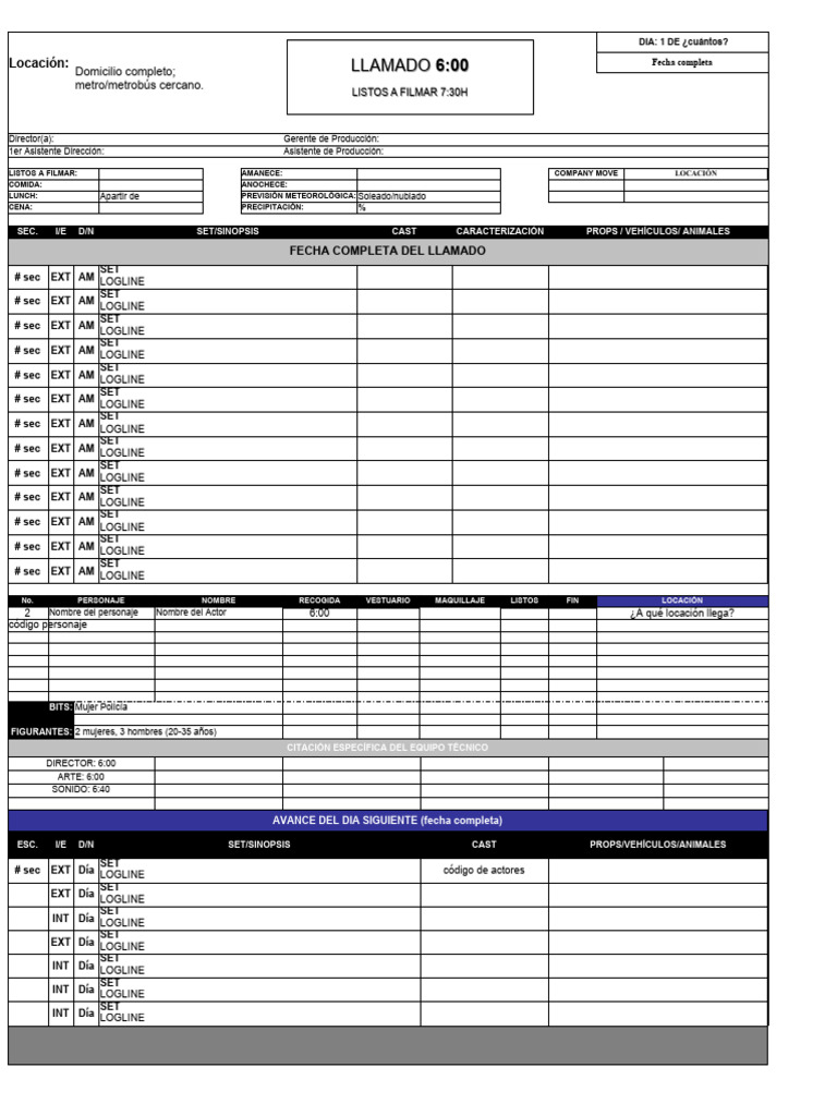 Plan de Rodaje Detallado para Producción | PDF