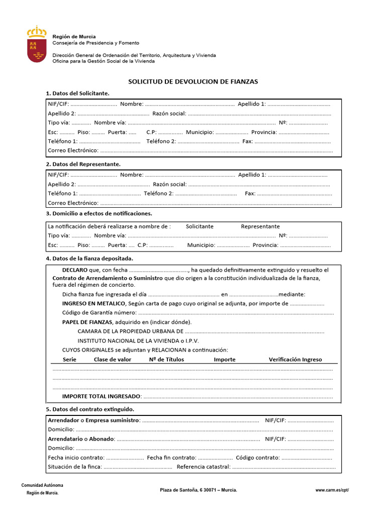 Solicitud de Devolución de Fianzas | PDF