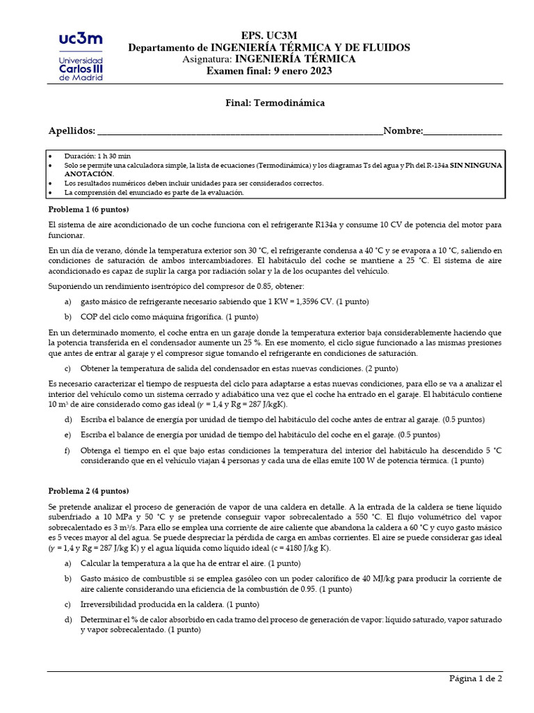 Final Exam 2023 - Solution | PDF | Calor | Temperatura