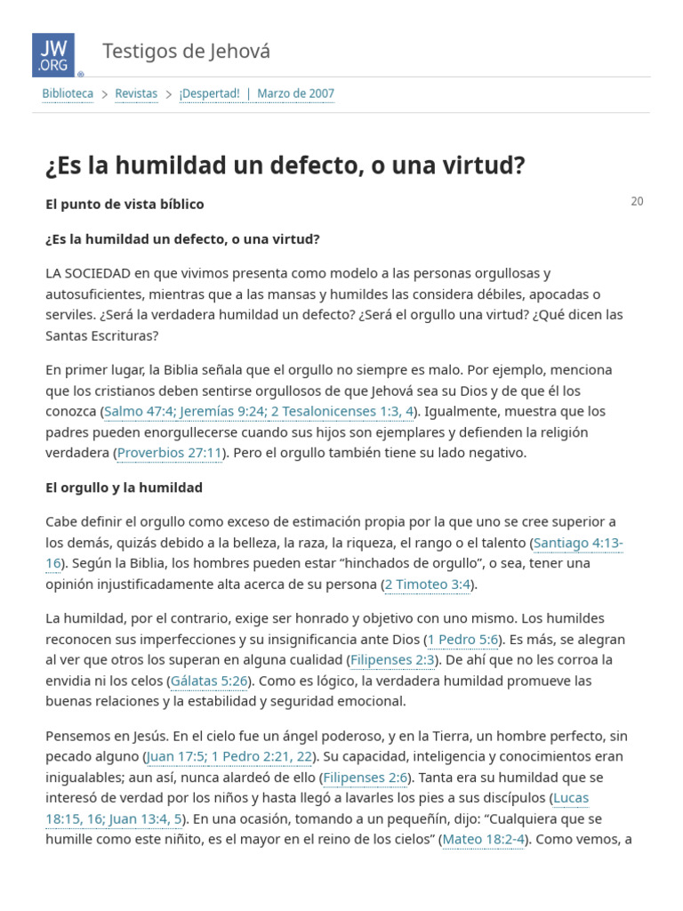 ¿Es La Humildad Un Defecto, o Una Virtud | PDF | Orgullo | Evangelio de ...