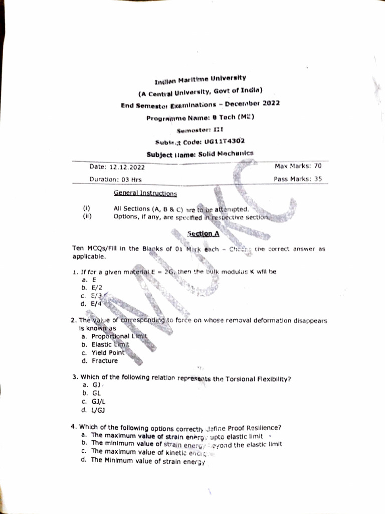 3rd Semester Paper IMU KC | PDF