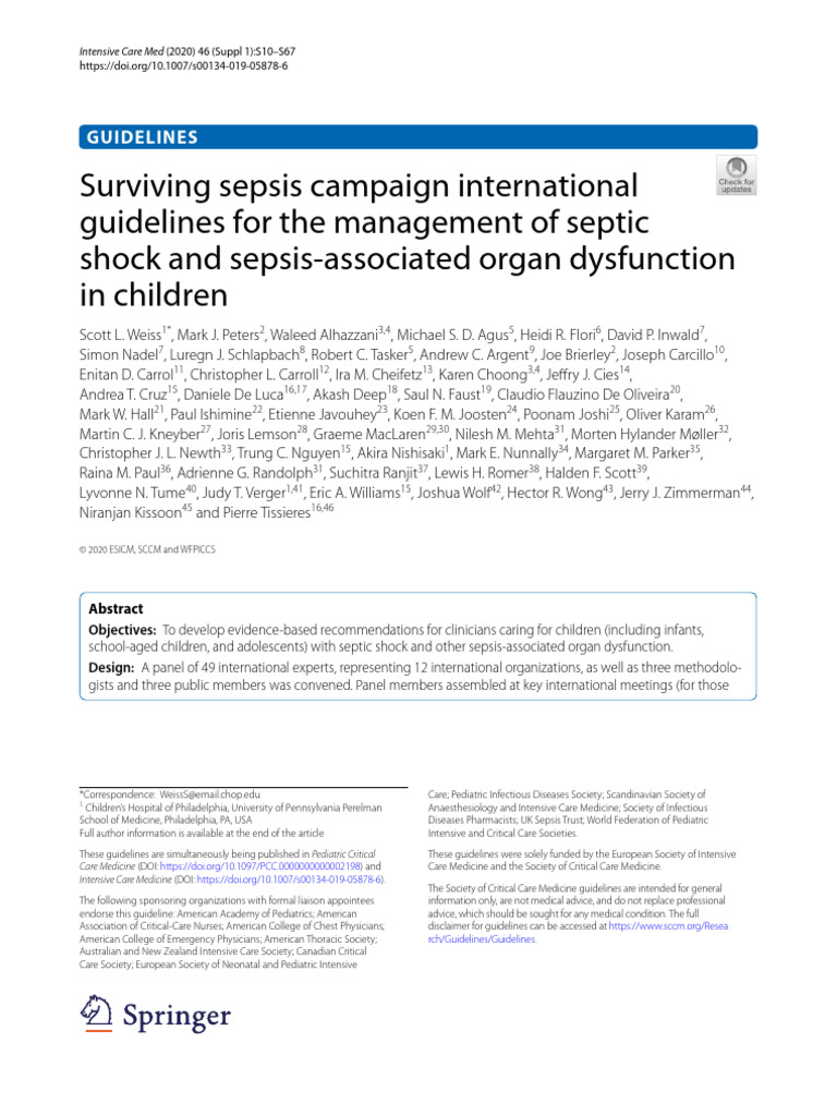 Surviving Sepsis Campaign International Guidelines For The Management ...