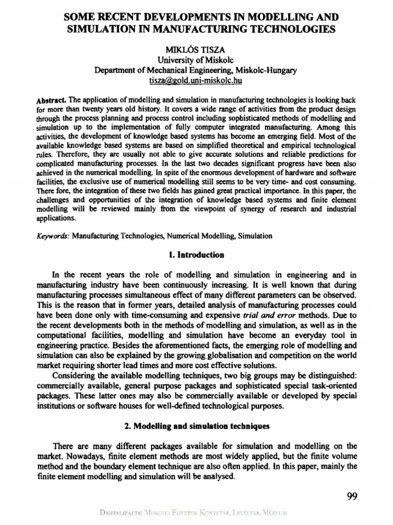 Some Recent Developments in Modelling and Simulation in Manufacturing ... Some Recent Developments in Modelling and Simulation in Manufacturing ...