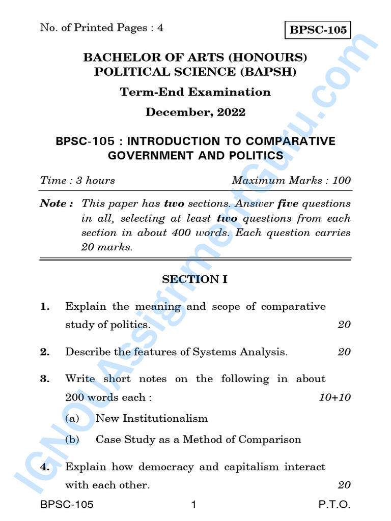 Dec - 2022 BPSC-105 | PDF | Government | Forms Of Government