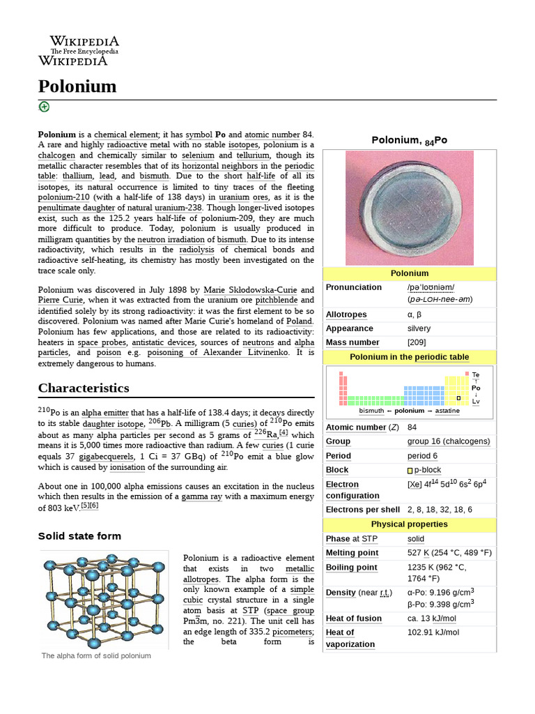 Polonium | PDF | Nature | Sets Of Chemical Elements