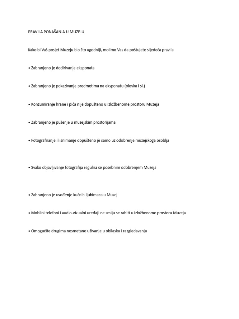 Pravila Ponasanja U Muzeju | PDF