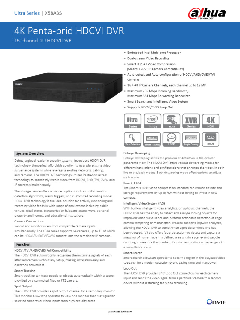 Datasheet 16ch 4K HDCVI DVR X58A3S v001 017 | PDF | Digital Video ...