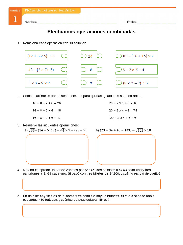 Ficha de Operaciones Combinadas | PDF