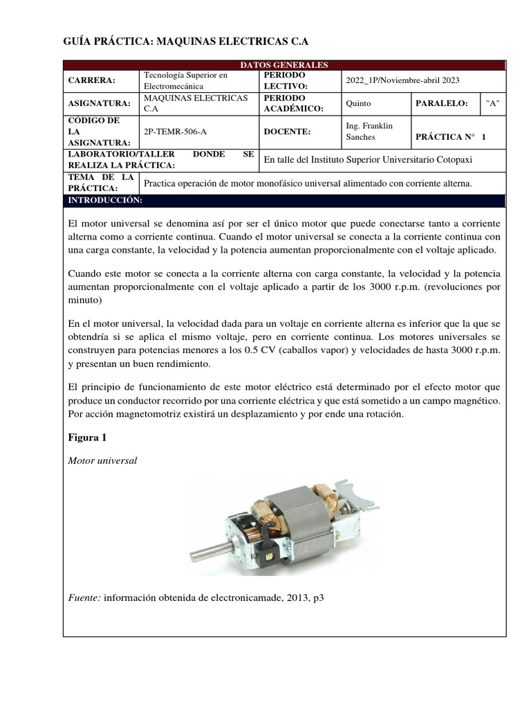 Guia Practica Practica de Motor Universal Terminada | PDF | Corriente eléctrica | Inductor
