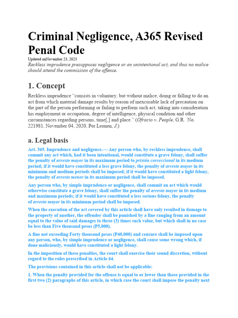 Criminal Negligence-Article 365 of The RPC | PDF | Criminal Law | Crimes