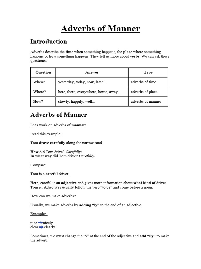Adverbs of Manner | PDF | Adverb | Adjective